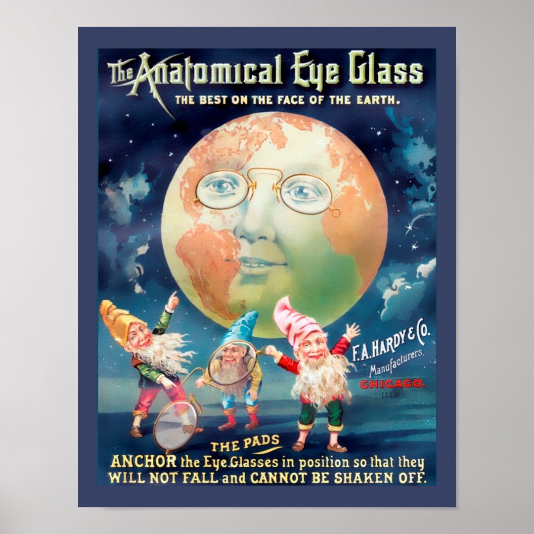 Vintage Eyeglasses Ad Anatomical Eye Glass 1890 Poster | Zazzle