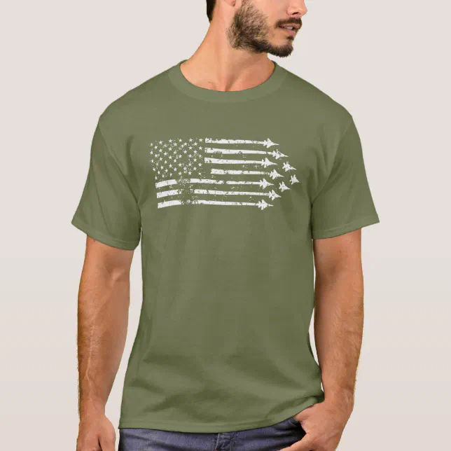 Vintage F-15E Fighter Jet Contrails American Flag T-Shirt | Zazzle