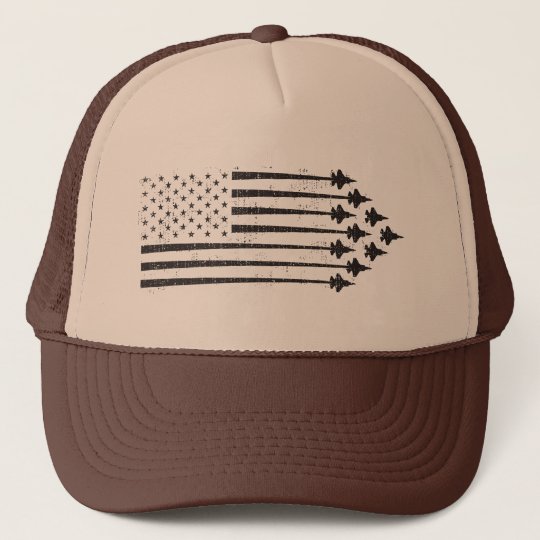 Vintage F-35 Fighter Jet Contrails American Flag Trucker Hat | Zazzle.com