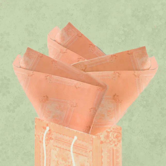 Vintage Faded Lace Peach Roses Damask Decoupage Tissue Paper | Zazzle