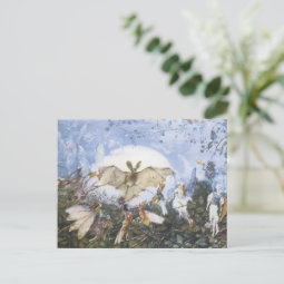 Vintage Fairies Attacking A Bat Postcard | Zazzle