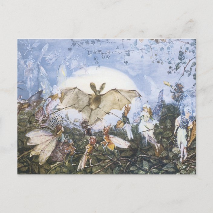 Vintage Fairies Attacking A Bat Postcard | Zazzle.com