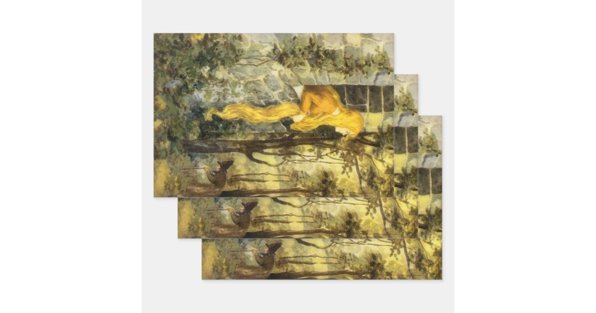 Vintage Fairy Tale, Rapunzel with Long Blonde Hair Wrapping Paper ...