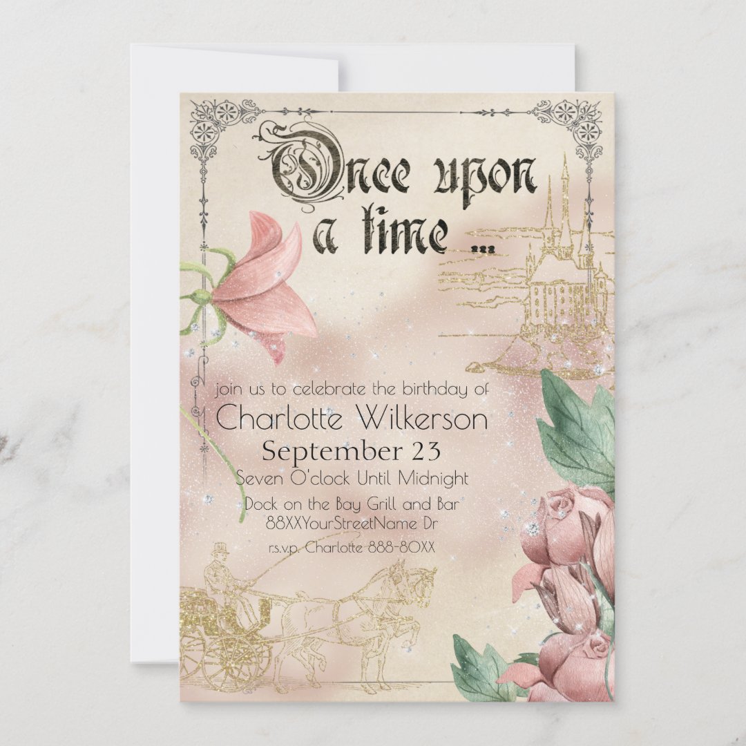 Vintage Fairy Tale Theme Castle and Carriage Invitation | Zazzle