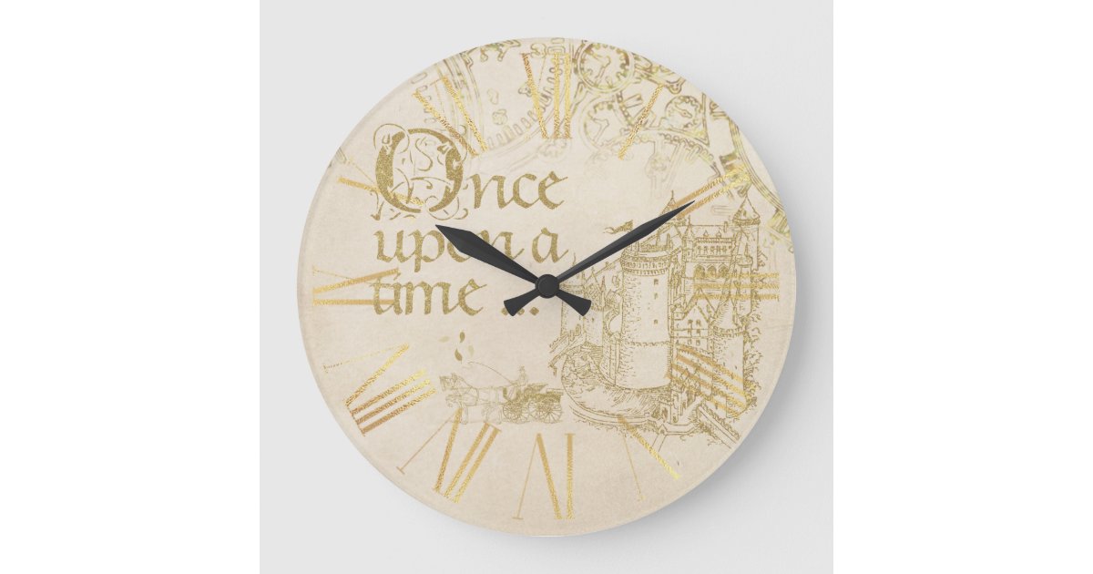 Vintage Fairy Tale Theme Castle Carriage Gold Large Clock | Zazzle