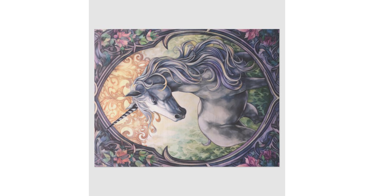 Vintage Fairy-tale Unicorn Watercolor Decoupage Tissue Paper | Zazzle