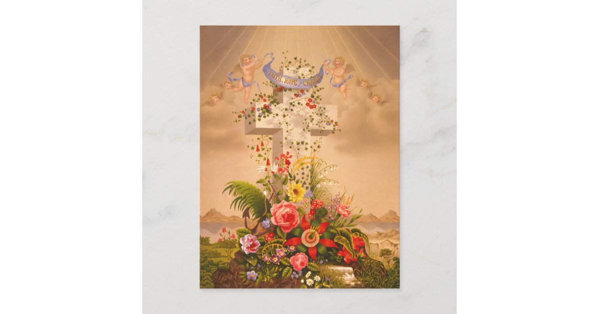 Vintage Faith Hope Charity Easter Cross 1875 Holiday Postcard | Zazzle