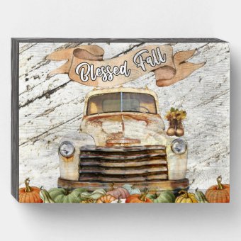 Vintage Fall Antique Truck & Autumn Farm Pumpkins Wooden Box Sign | Zazzle