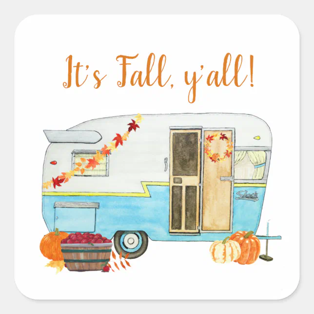 Vintage Fall Camper Trailer Square Sticker | Zazzle