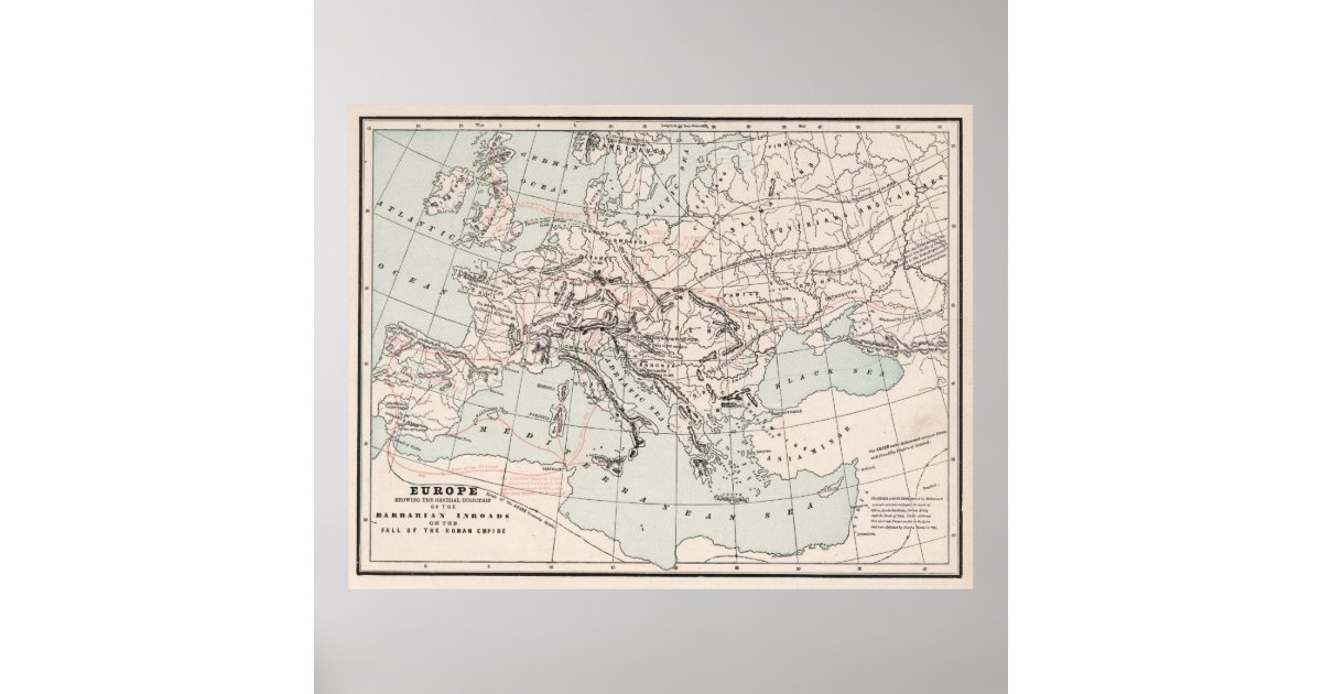 Vintage Fall of The Roman Empire Map (1901) Poster | Zazzle