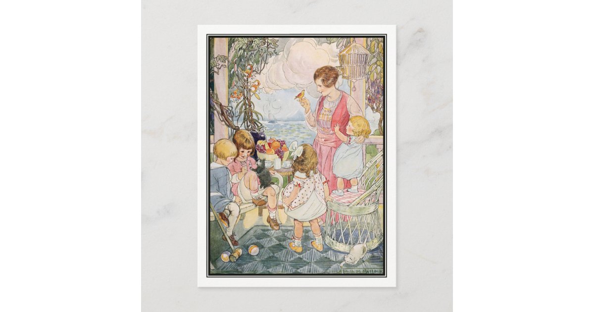 Vintage Family and Pets by Ruth M. Hallock Postcard | Zazzle