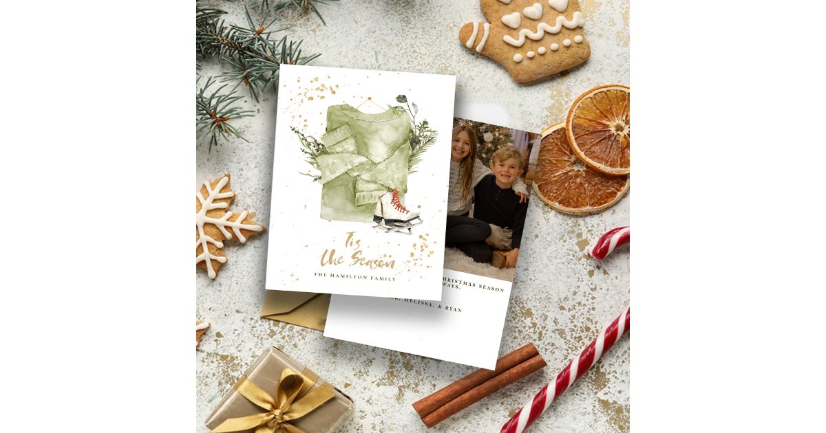 Vintage Family Christmas Photo Boho Tis The Season Holiday Card | Zazzle