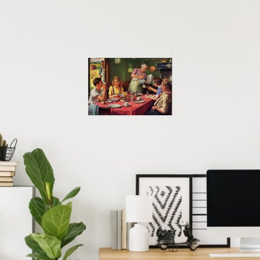 Vintage Family Eating Breakfast in the Kitchen Poster | Zazzle