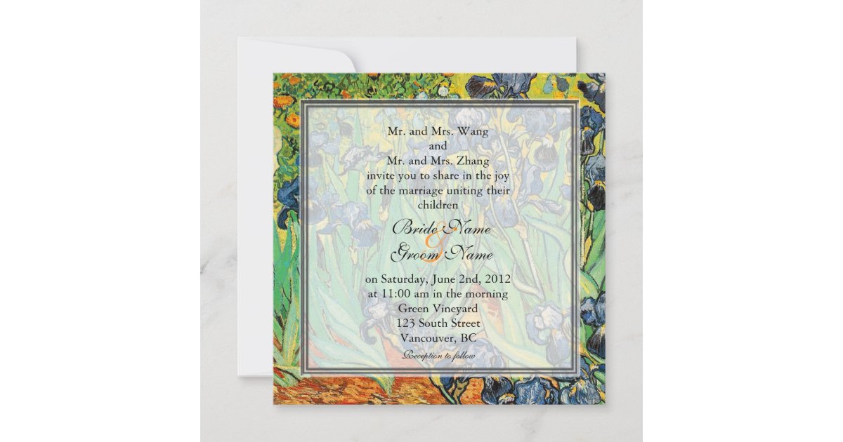 Vintage famous art, Van Gogh, Irises wedding Invitation | Zazzle
