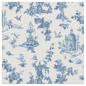 Vintage English Floral Toile de Jouy-Blue Fabric | Zazzle