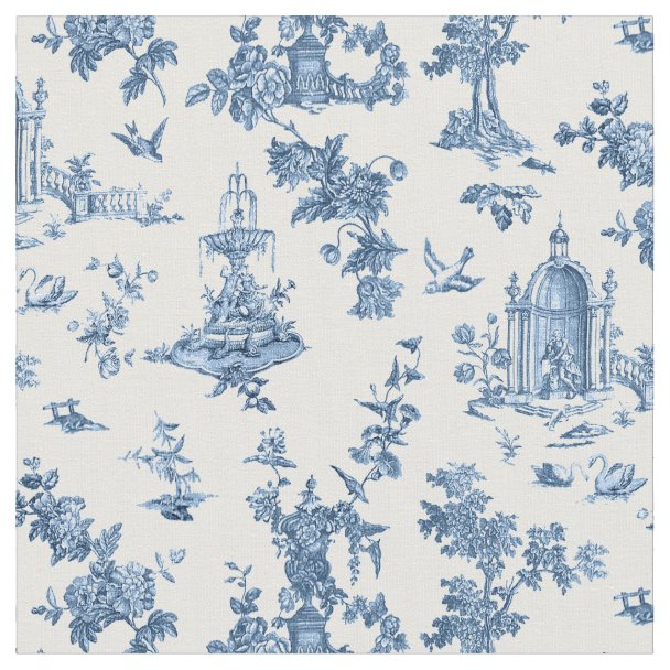 Vintage English Floral Toile de Jouy-Blue Fabric | Zazzle