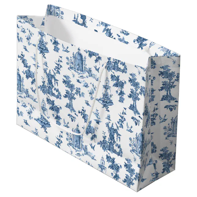 Vintage Fantastic Fountains and Trees Toile-Blue Large Gift Bag | Zazzle