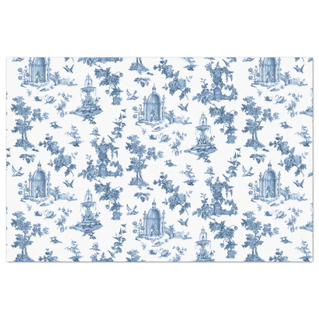 Vintage Fantastic Fountains and Trees Toile-Blue Tissue Paper | Zazzle