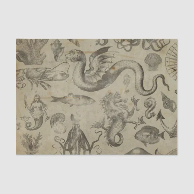 Vintage Fantasy Mermaid Water Creatures Tissue Paper | Zazzle