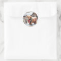 Vintage Farm and Highland Cow Christmas Classic Round Sticker | Zazzle