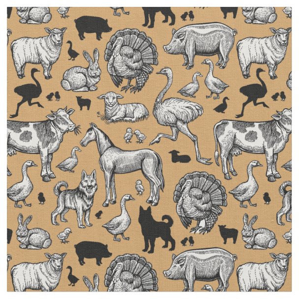 Vintage Farm Animal Fabric | Zazzle