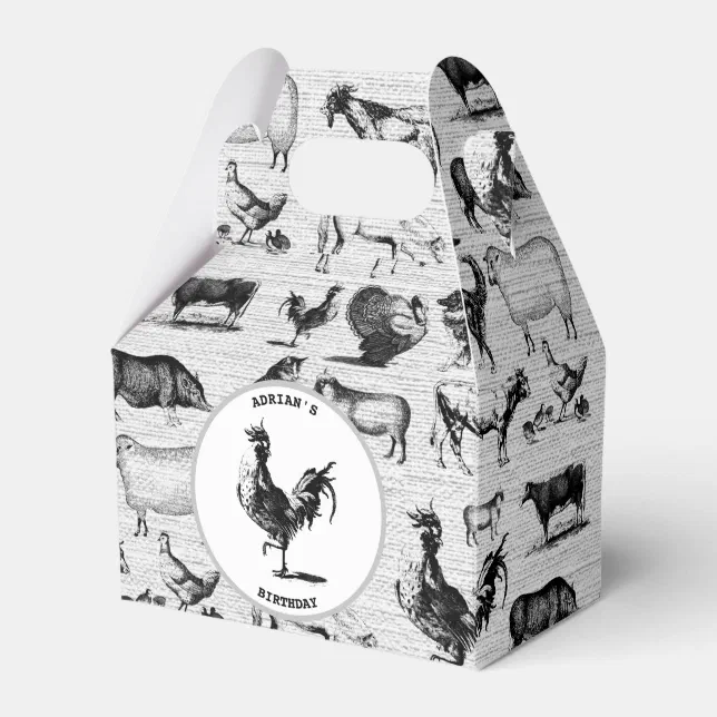 Vintage Farm Animals Rustic Collage Favor Boxes | Zazzle