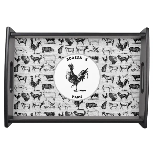 Vintage Farm Animals Rustic Collage Serving Tray | Zazzle