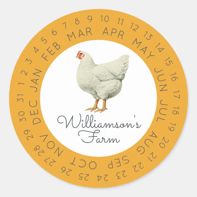 Vintage Farm Hen Encircled Date Egg Carton Yellow Classic Round Sticker ...