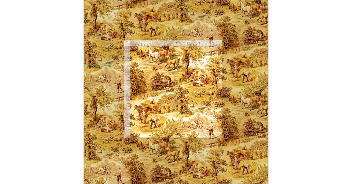 Vintage Farm Scenes pattern Fabric | Zazzle