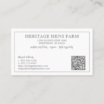 Vintage Farmhouse Chicken Eggs QR Code Business Card | Zazzle