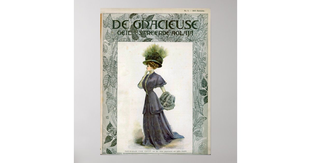 Vintage Fashion Illustration Lady Botanical Hat Poster | Zazzle