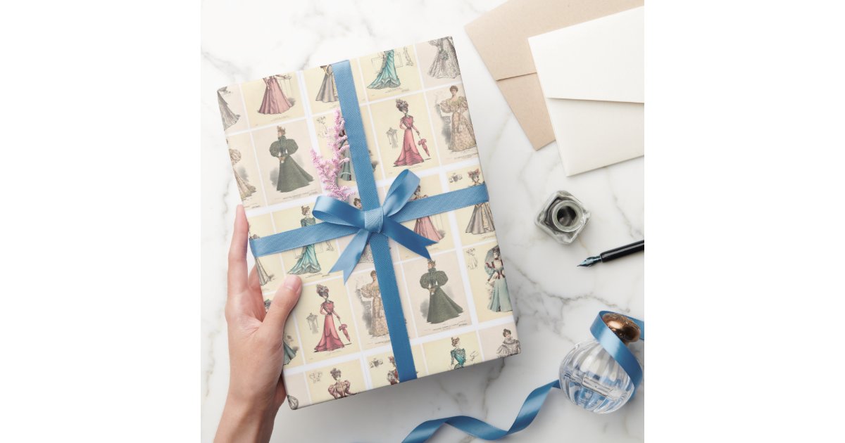 Vintage Fashion Victorian Women in Fancy Dress Wrapping Paper | Zazzle