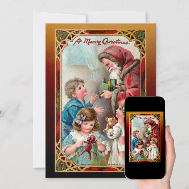 Vintage Father Christmas and Children Holiday Card | Zazzle