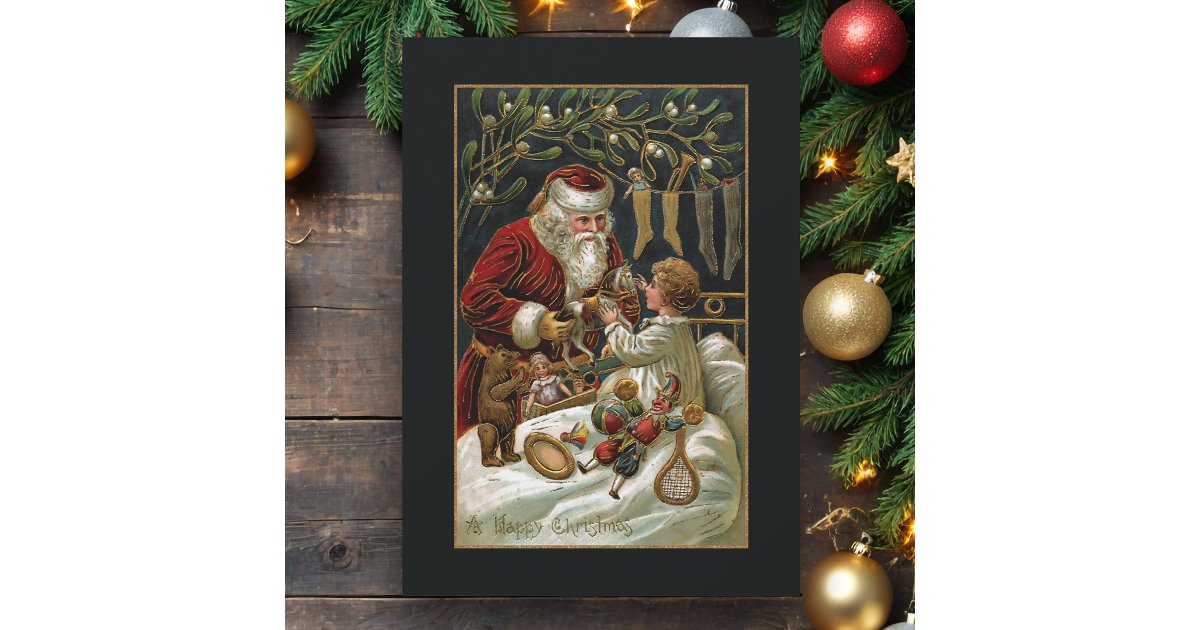 Vintage Father Christmas Giving Gifts to Child Holiday Card | Zazzle