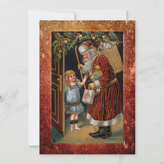 Vintage Father Christmas in Antique Frame Holiday Card | Zazzle
