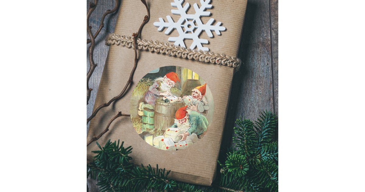 Vintage Father Christmas Santa Claus Elf Gifts Classic Round Sticker ...