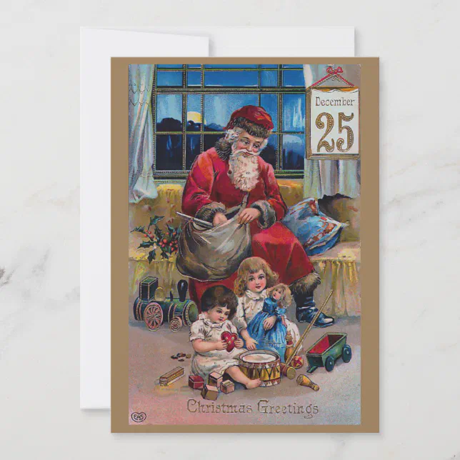 Vintage Father Christmas with Children Holiday Card | Zazzle