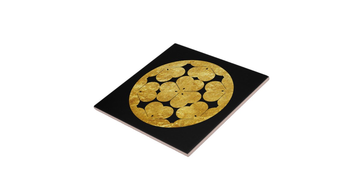 Vintage Faux Gold Chosokabe Japan Mon Oriental Art Ceramic Tile | Zazzle