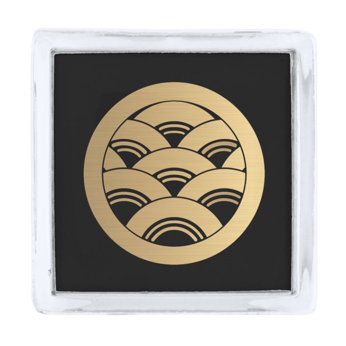 Vintage Faux Gold Japan Kamon Waves Graphic Silver Finish Lapel Pin ...