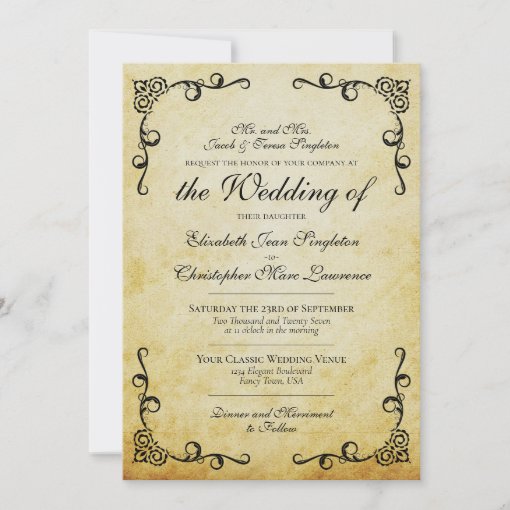 Vintage Faux Parchment Elegant Formal Wedding Invitation | Zazzle