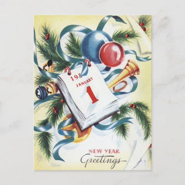 Vintage Festive New Year Greetings Postcard | Zazzle