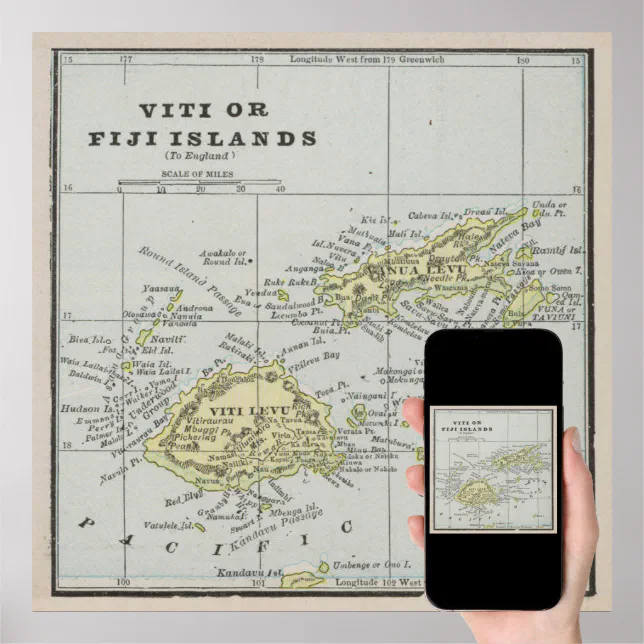 Vintage Fiji Islands Map (1901) Poster | Zazzle
