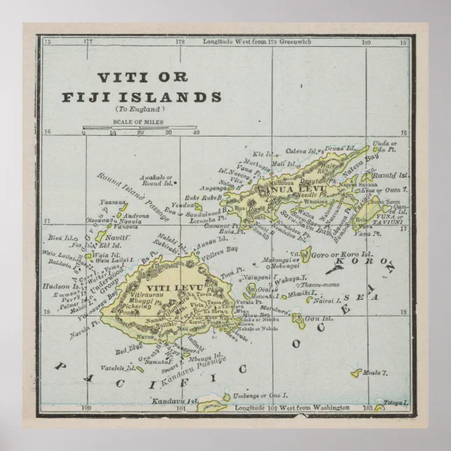 Vintage Fiji Islands Map (1901) Poster | Zazzle