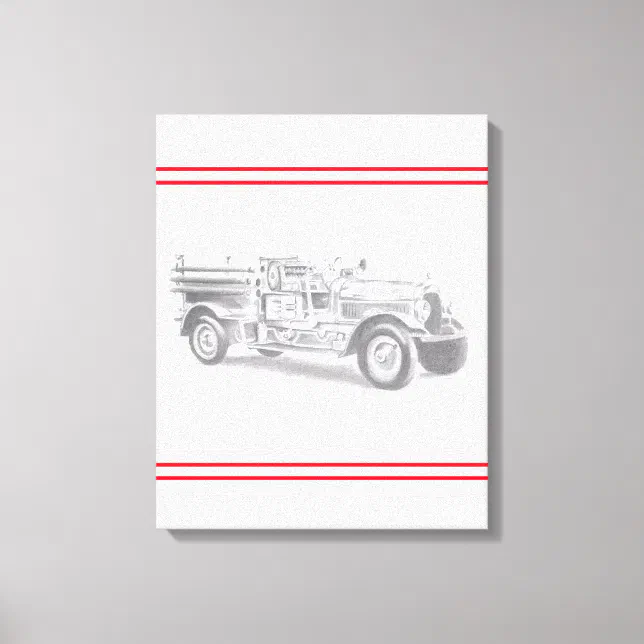 vintage firetruck pencil sketch fireman drawing canvas print | Zazzle