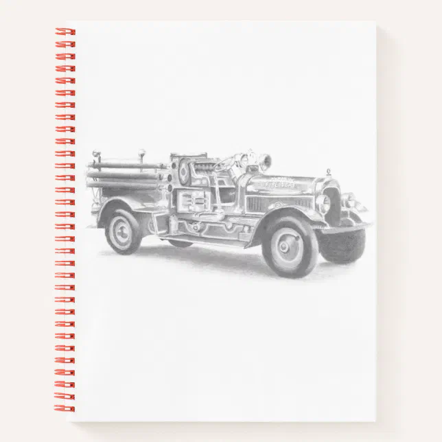 vintage firetruck pencil sketch fireman drawing notebook | Zazzle