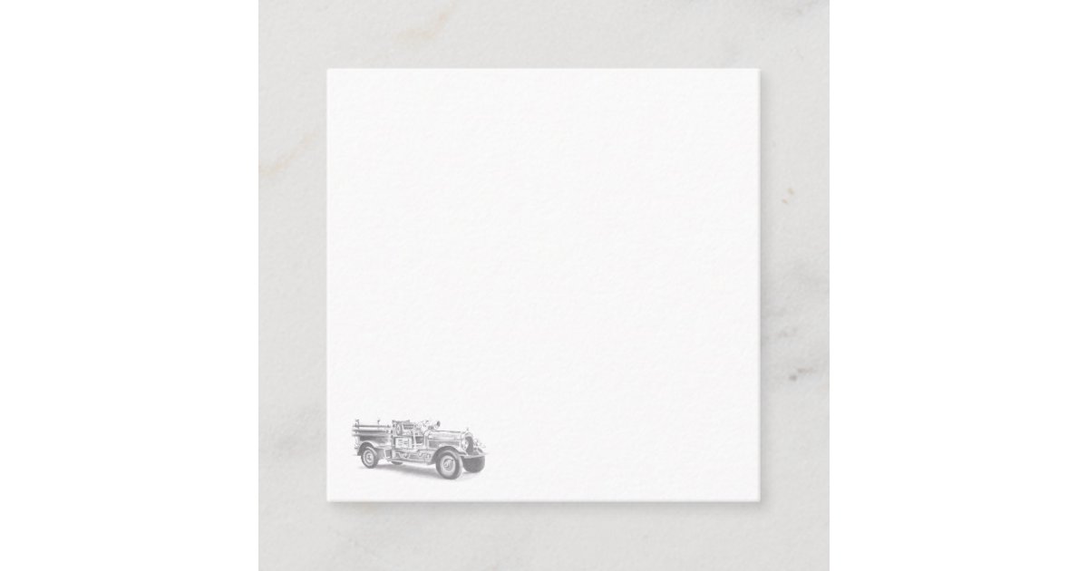 vintage firetruck pencil sketch fireman drawing square business card ...