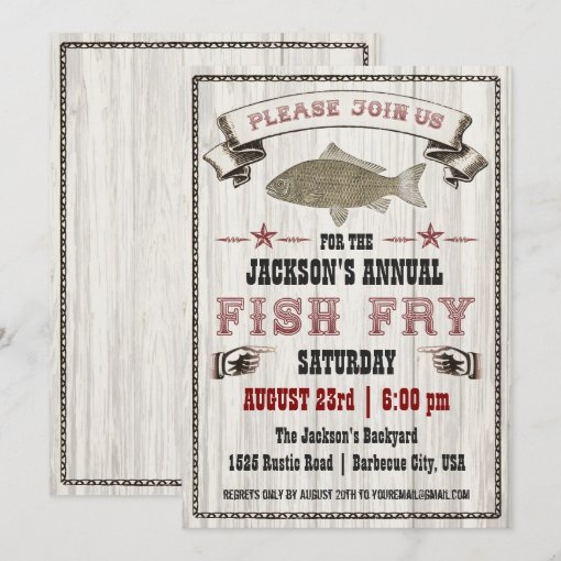 Vintage Fish Fry on Wood Invitation | Zazzle