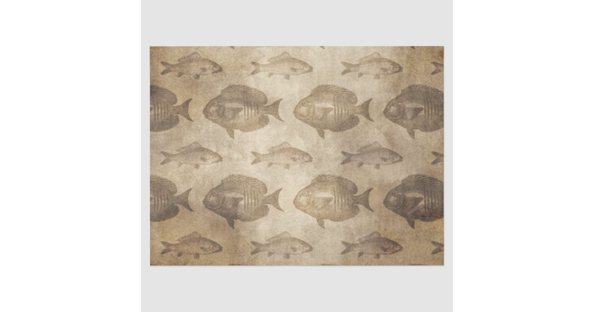 Vintage Fish on Brown Decoupage Tissue Paper | Zazzle