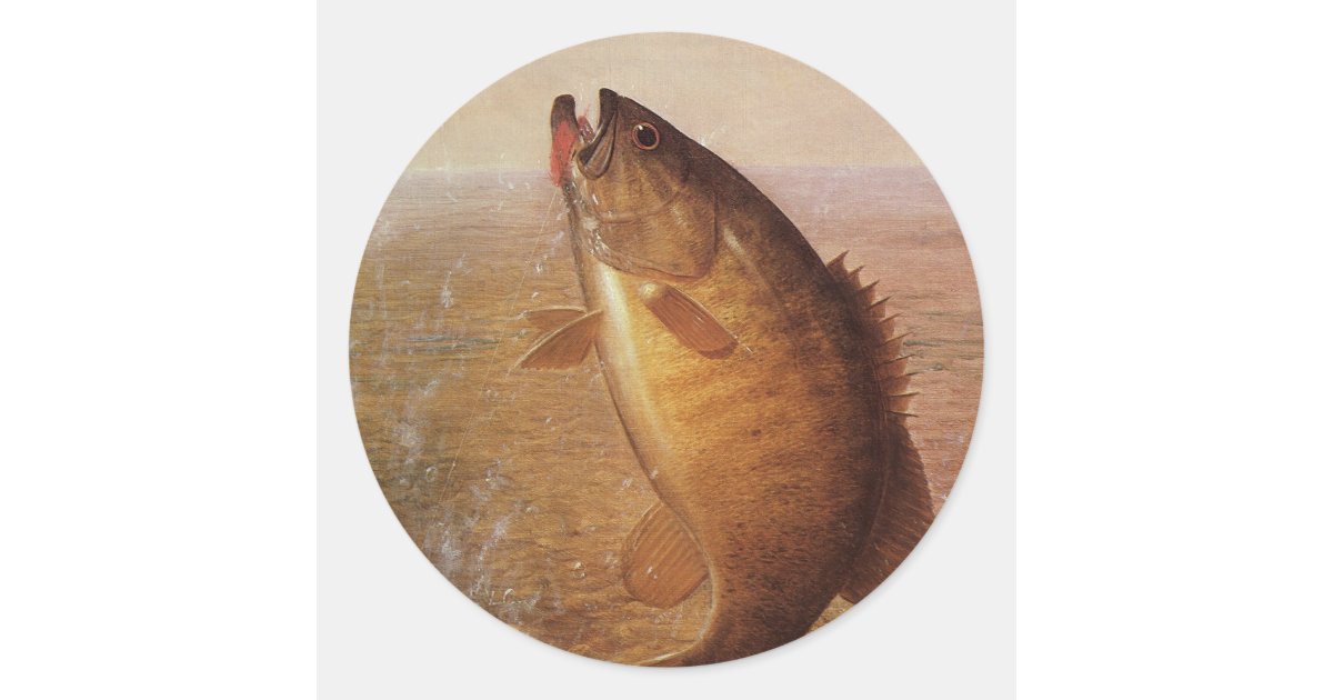 Vintage Fishing, Leaping Smallmouth Bass on Line Classic Round Sticker ...