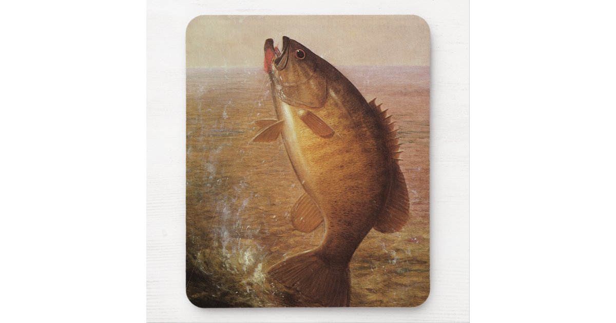 Vintage Fishing, Leaping Smallmouth Bass on Line Mouse Pad | Zazzle